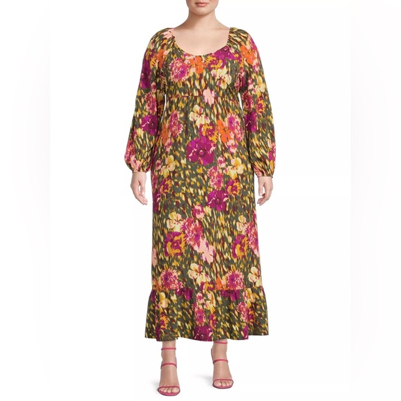 Terra & Sky | Dresses | Terra Sky Jewel Tone Printed Long Sleeve Maxi ...